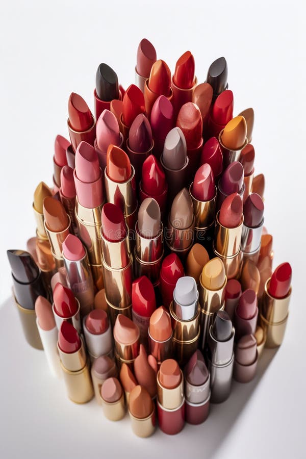 Stack of Lipsticks on White Background. Generative Ai Stock ...