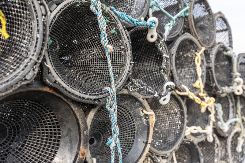 Stack of Lobster Pots Piled High - Conwy Quay, North Wales Stock Image ...