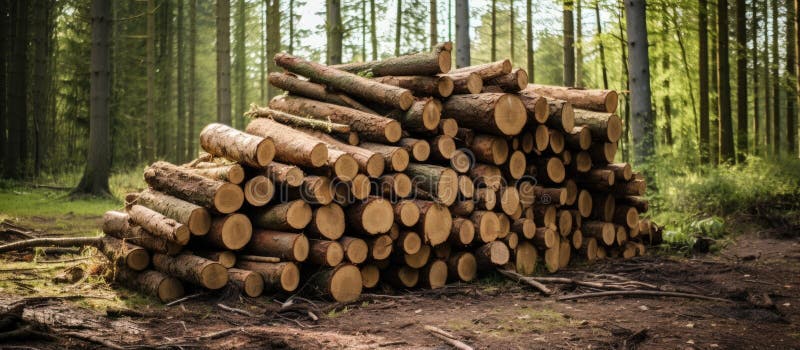 A Stack of Logs Amidst Trees, Showcasing the Logging Activity in the ...