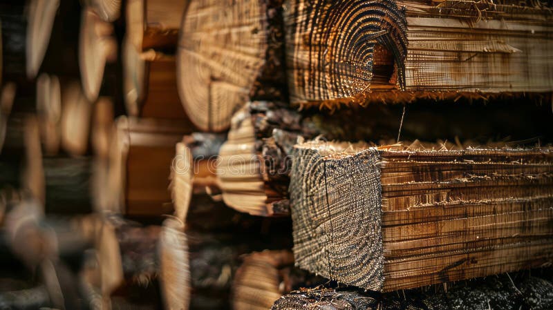 Stack of Logs in Closeup Lumber Stacked Up at Sawmill Stock Photo ...
