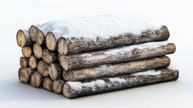 A Stack of Logs Covered in Snow on a White Background Stock Image ...