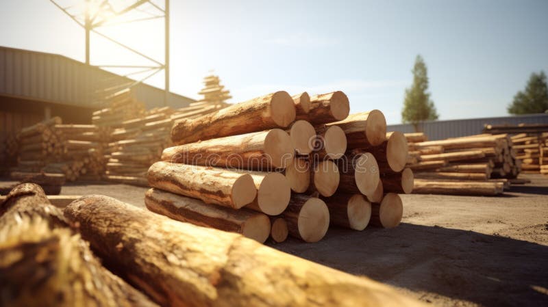 A Stack of Logs in Front of a Rustic Building Stock Illustration ...