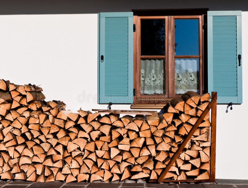 Stack of Logs in Front of the Window Stock Image - Image of tree ...
