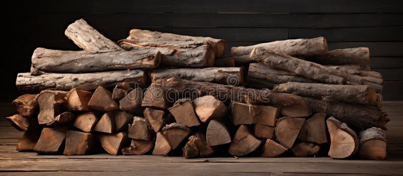 A Stack of Logs on a Wooden Table, Creating a Rustic Building Art Stock ...