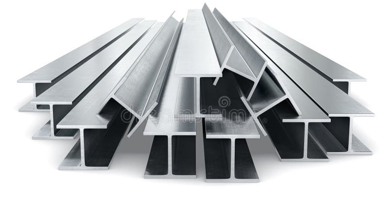 Stack of Long Steel Beam on White Background. 3d Rendering Stock ...