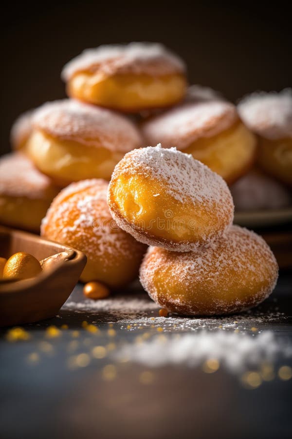 Stack of Loukoumades Donuts on the Table.Loukoumades is a Popular Greek ...