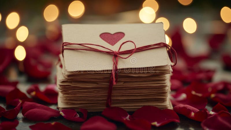 Stack of Love Letters Tied with Twine Amidst Rose Petals Stock ...