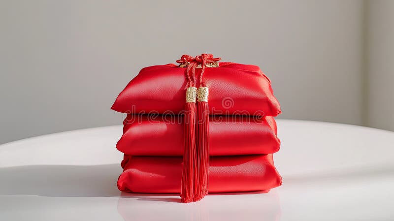 A Stack of Lucky Red Pouches Styled on a Clean White Table for Chinese ...