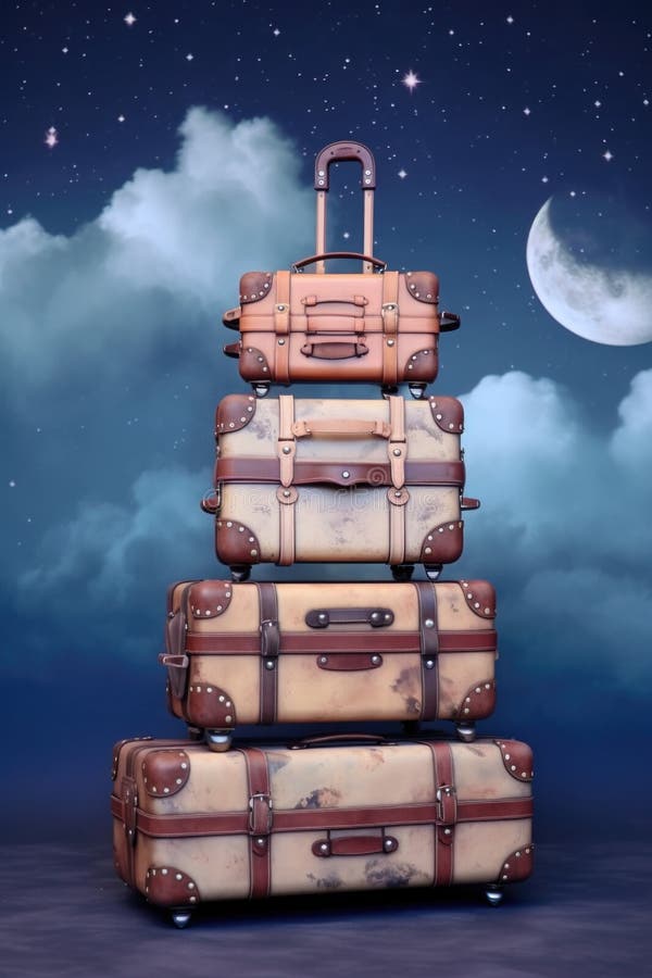 A Stack of Luggage Sitting on Top of Each Other, AI Stock Illustration ...