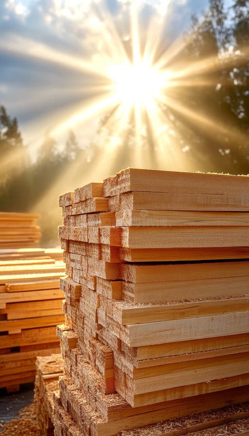 Stack of Lumber, Golden Hour Sunlight, Construction Material, Wood ...