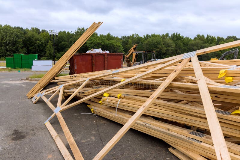 Stack at the Lumber Materials Studs for New Wooden House Stock Photo ...