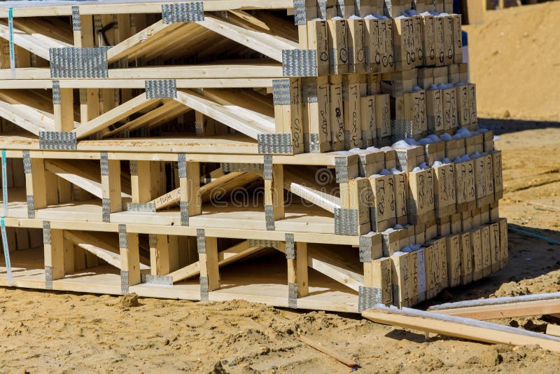 Stack at the Lumber Materials Studs for New Wooden House Stock Photo ...