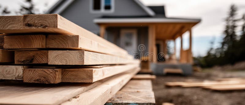 Stack of Lumber Planks on Construction Site for New Home Building ...