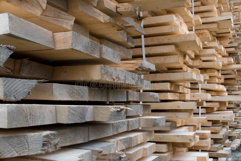 Stack of Lumber Wood in Timber Logs Storage Stock Photo - Image of ...