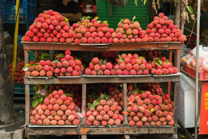 Stack of Lychees on a Market Stall Stock Illustration - Illustration of ...