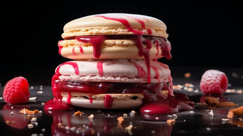 Dark and Delicious: Raspberry Macarons in Melting Composition Stock ...