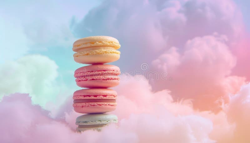 A Stack of Macarons on Top of Each Other in a Fluffy Cloud by AI ...