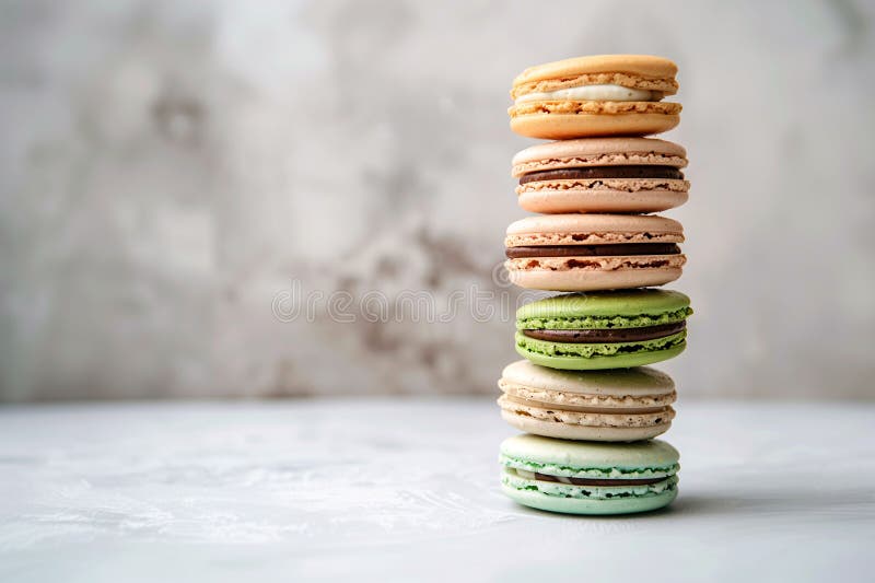 Stack of Macarons with Various Flavors on Wood Base, Baked Goods, Sweet ...