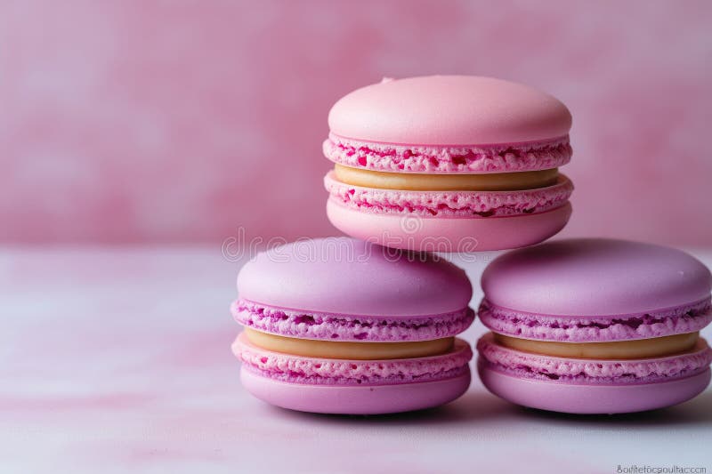 Stack of Macaroons in Pastel Colors on Light Pink Background with Copy ...