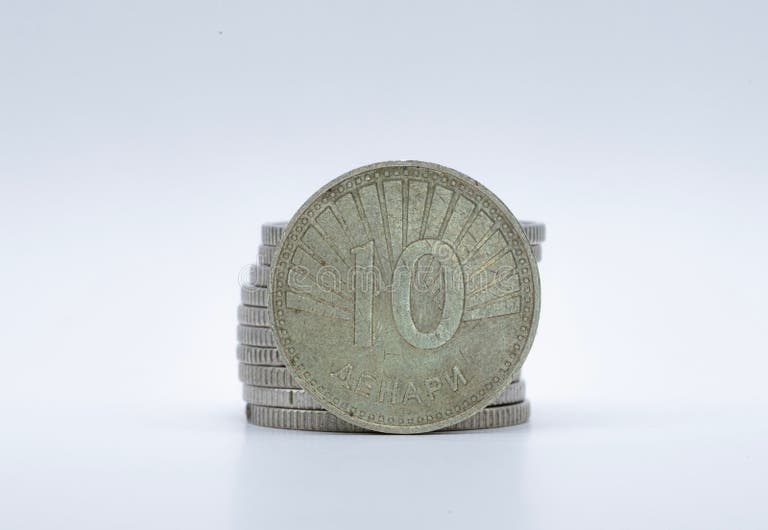 Stack of 10 Macedonian Denar Coins Stock Image - Image of pile, script ...