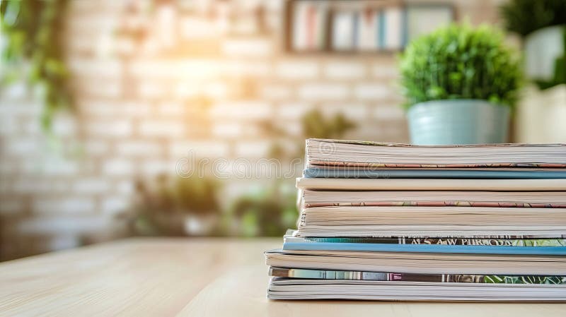 A Stack of Magazines with Eco-friendly Design Themes, Placed on a Light ...