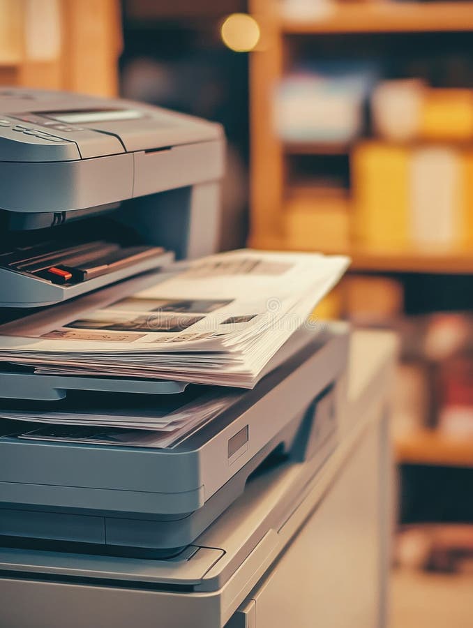 A Stack of Magazines Sitting on Top of a Printer, Suitable for Articles ...