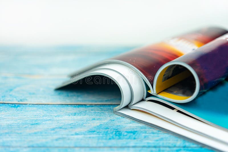 Stack Magazines on Wooden Table Stock Image - Image of information ...
