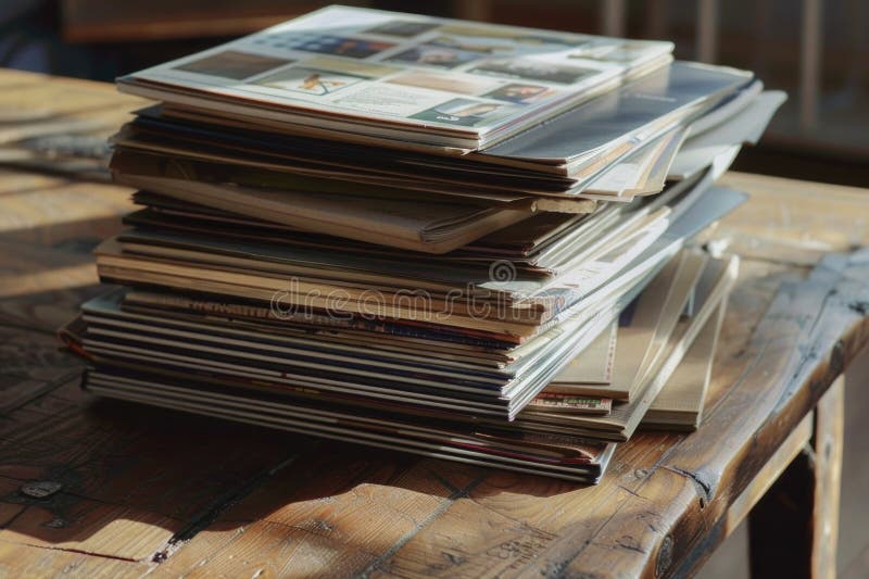 A Stack of Magazines on a Wooden Table, Suitable for Editorial Use ...