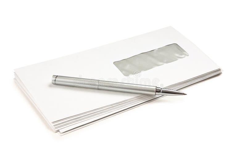 Stack of Mail Envelopes and a Pen Stock Image - Image of open, address ...