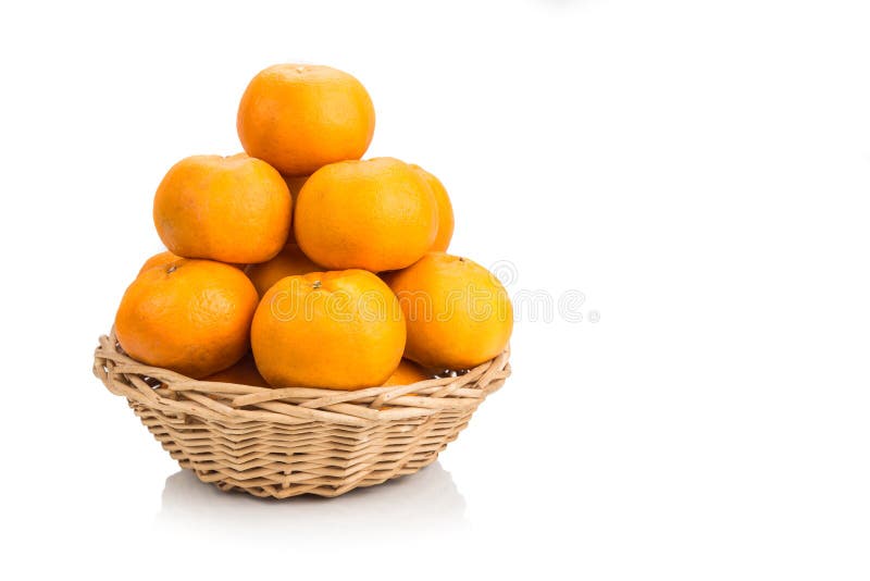 Stack of Mandarin Oranges in Basket with White Background Stock Photo ...