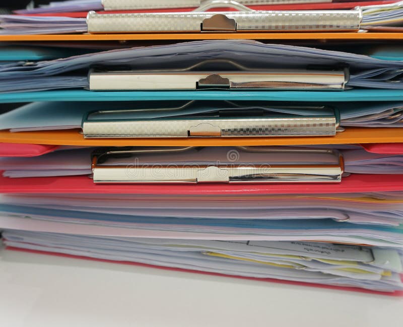 Stack of Many Color Clipboard with Documen Stock Photo - Image of ...