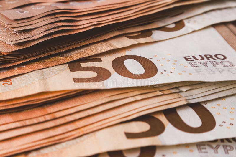 Stack of Many Euro Banknotes Close-up. Abstract Banknote Background for ...