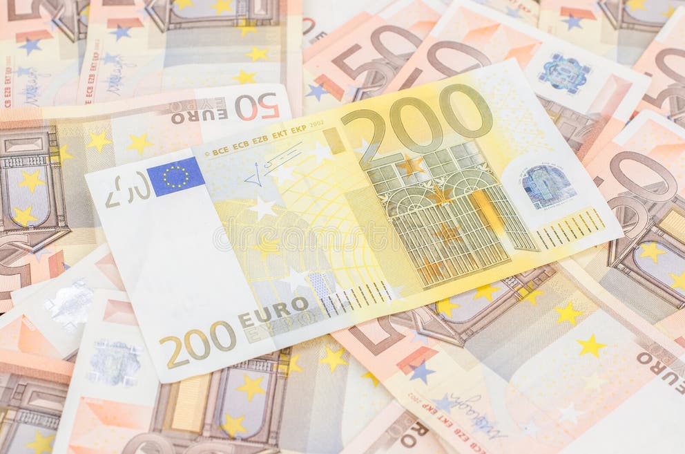 Stack of Many 50 Euro and One 200 Euro Banknote Stock Image - Image of ...