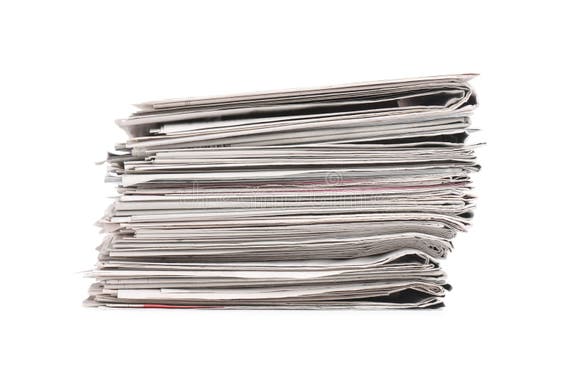 Stack of Many Newspapers Isolated on White Stock Photo - Image of group ...