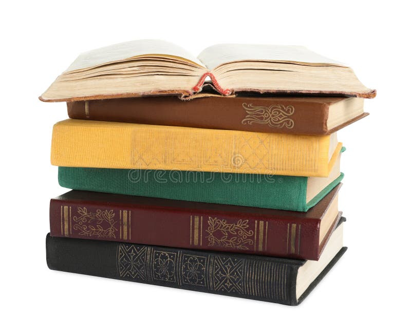Stack of Many Old Hardcover Books Isolated on White Stock Image - Image ...