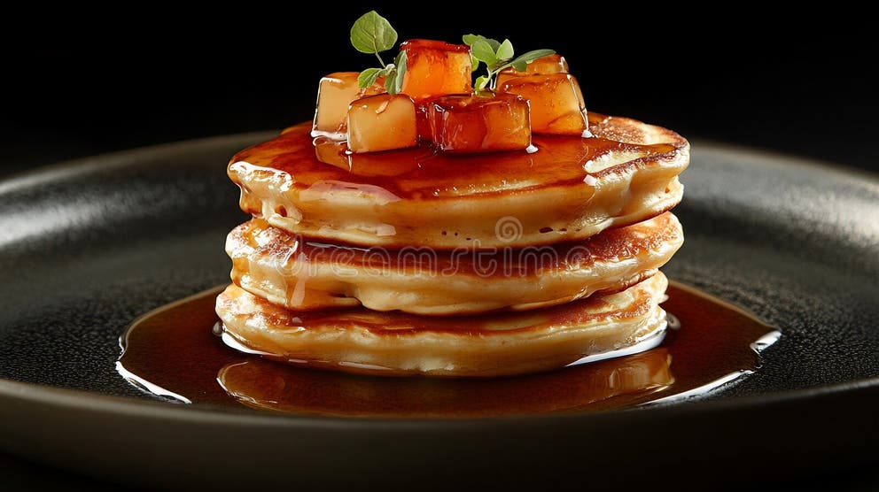 Maple Syrup Pancakes with Glossy Drizzle and Fluffy Texture in a ...