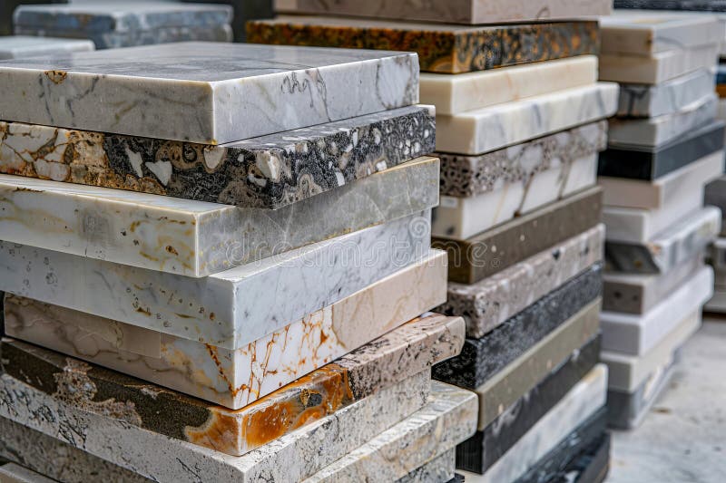 A Stack of Marble Slabs in Diverse Shades Showcases Unique Patterns and ...