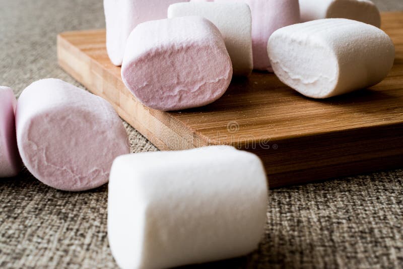 Stack of Marshmallows on Wooden Surface. Stock Image - Image of ...