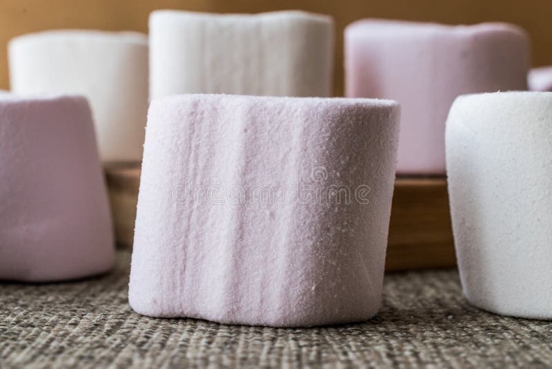 Stack of Marshmallows on Wooden Surface. Stock Photo - Image of sugary ...