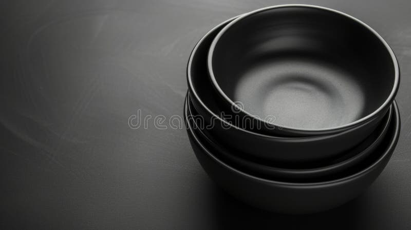 Stack of Matte Black Ceramic Bowls on Dark Background Stock Photo - Image of simplicity, clean ...