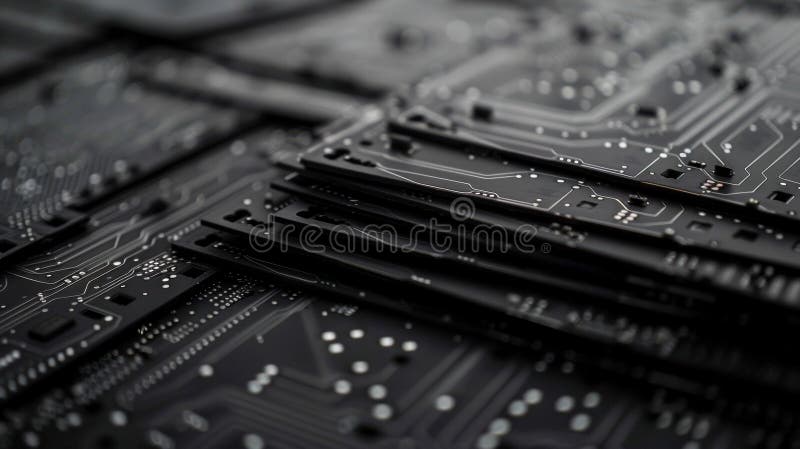 A Stack of Matte Black Circuit Boards Each Intricately Covered with ...