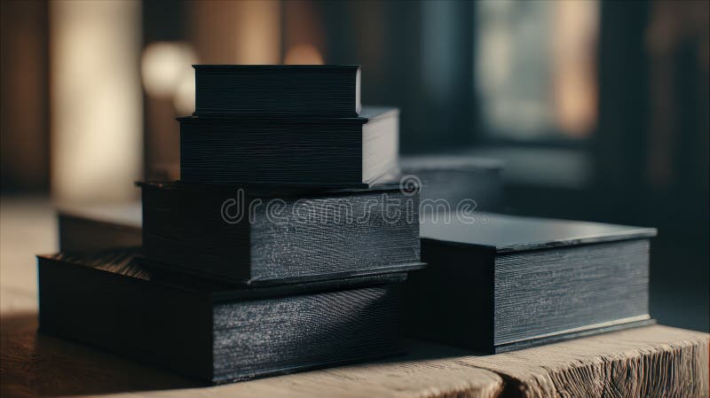 Stack of Matte Black Rectangular Boxes on Wooden Surface Isolated on a Transparent Ai Generated ...