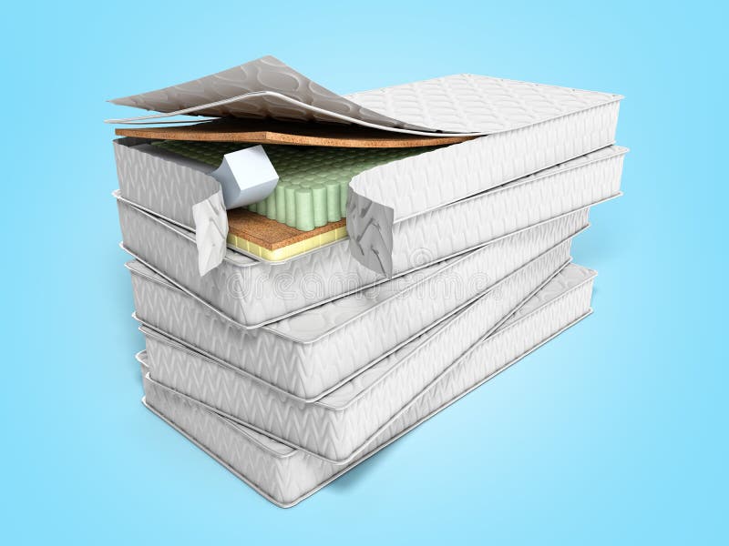 Stack of Mattresses 3d Render on Blue Background Stock Illustration ...