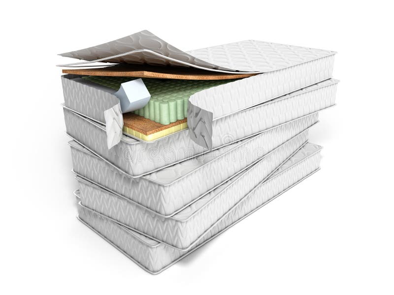 Stack of Mattresses 3d Render on White Background Stock Illustration ...