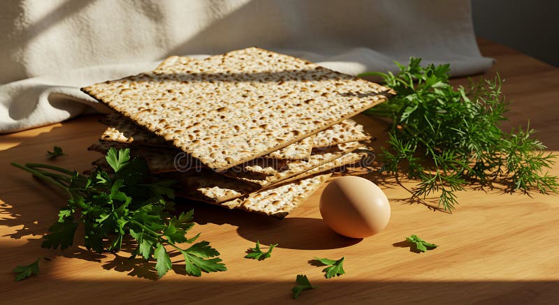 A Stack of Matzah with Fresh Herbs and Eggs, Perfect for Passover ...