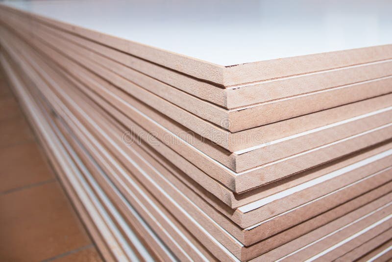 Stack of MDF Panels Close-up at Furniture Production Stock Photo ...