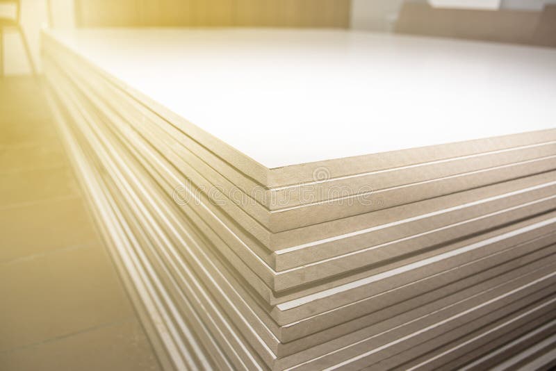 A Stack of Mdf Panels Neatly Stacked in a Cabinetry Shop, Background ...