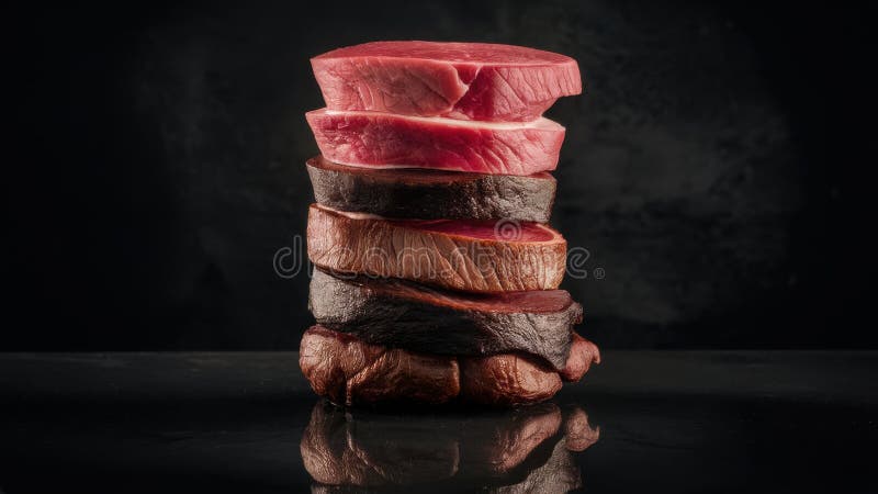 A Stack of Meat on a Black Background with Some Red and Pink, AI Stock ...