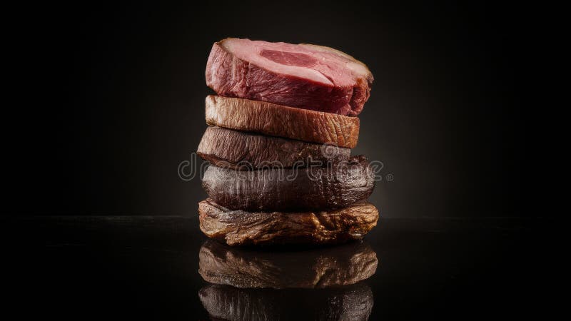 A Stack of Meat on a Black Background with Some Sliced Up, AI Stock ...