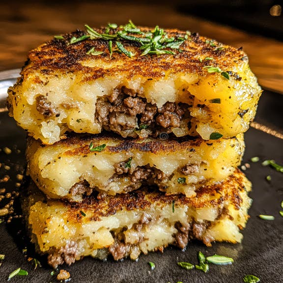 Stack of Meat and Potatoes on a Plate Stock Photo - Image of food ...